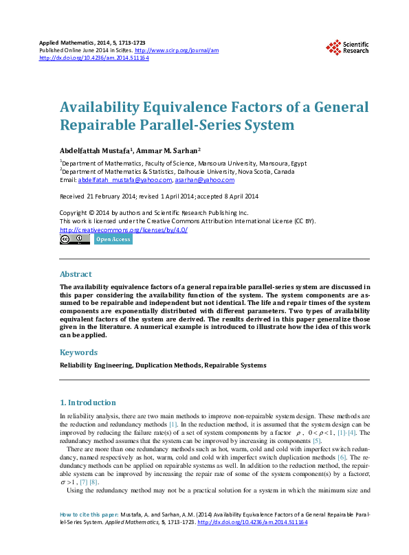 Pdf Availability Equivalence Factors Of A General Repairable Parallel Series System