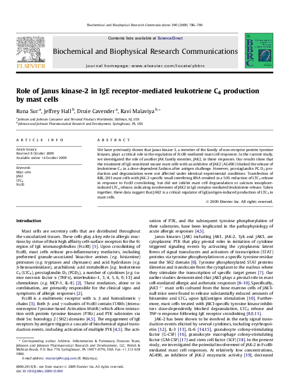 (PDF) Role of Janus kinase-2 in IgE receptor-mediated leukotriene C4 ...