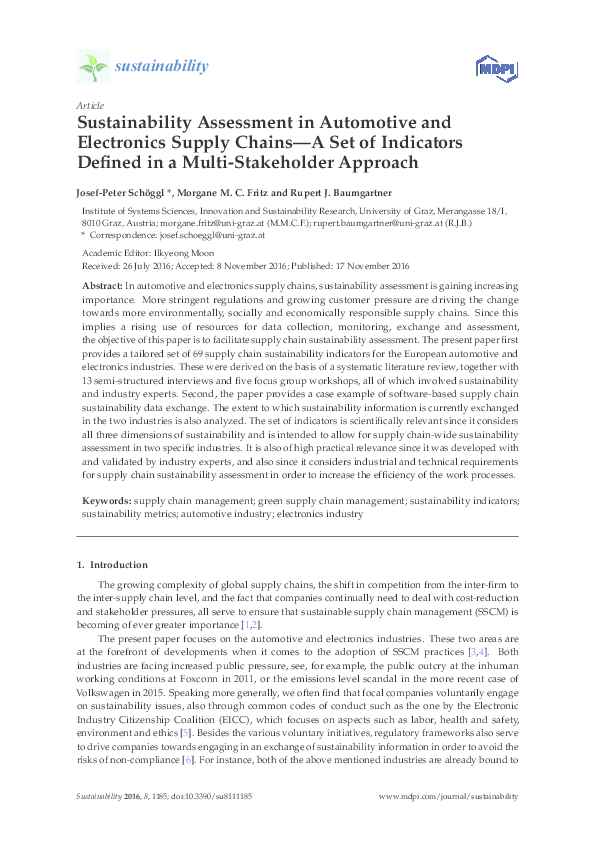 (PDF) Sustainability Assessment in Automotive and Electronics Supply ...