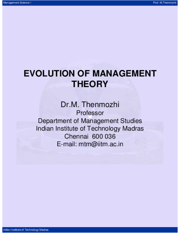 (PDF) Management Science I EVOLUTION OF MANAGEMENT THEORY