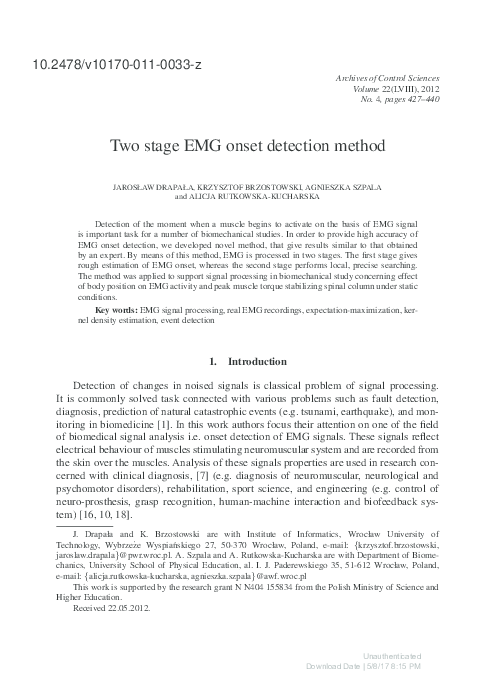 (PDF) Two stage EMG onset detection method