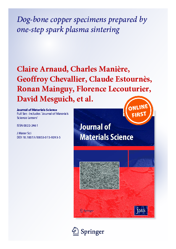 (PDF) Dog-bone copper specimens prepared by one-step spark plasma sintering