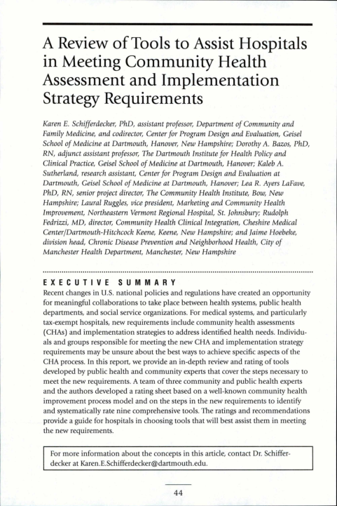 (PDF) A Review of Tools to Assist Hospitals in Meeting Community Health ...