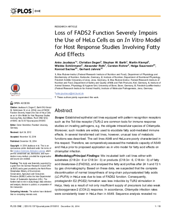 (PDF) Loss of FADS2 Function Severely Impairs the Use of HeLa Cells as ...