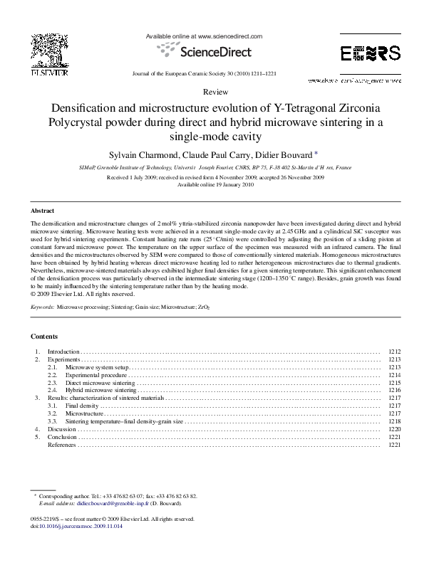 (PDF) Densification and microstructure evolution of Y-Tetragonal ...