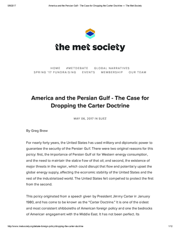 (PDF) America and the Persian Gulf - The Case for Dropping the Carter ...