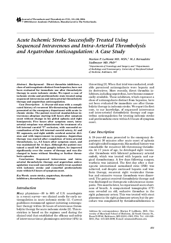 (PDF) Acute Ischemic Stroke Successfully Treated Using Sequenced Intravenous and Intra-Arterial ...