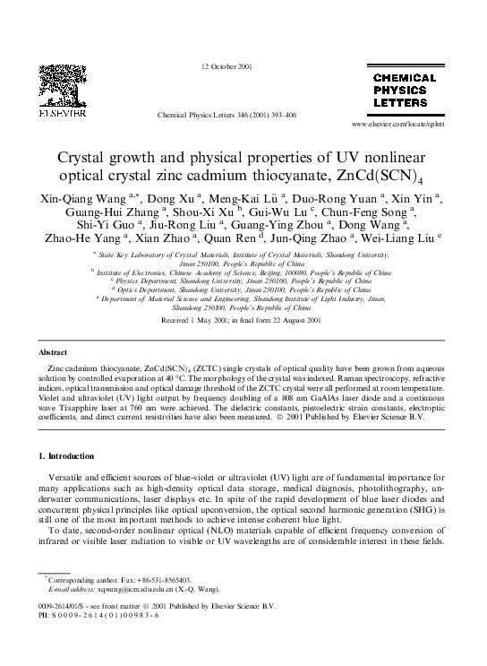 (PDF) Crystal growth and physical properties of UV nonlinear optical crystal zinc cadmium ...