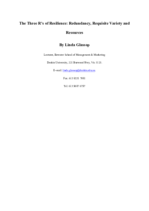 (PDF) The three R`s of resilience: redundancy, requisite variety and ...