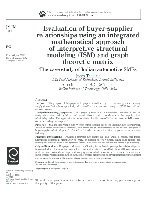 (PDF) Evaluation of buyer-supplier relationships using an integrated mathematical approach of ...