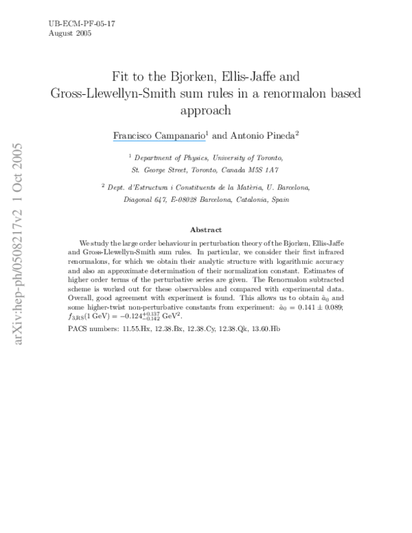 (PDF) Fit to the Bjorken, Ellis-Jaffe and Gross-Llewellyn-Smith sum ...