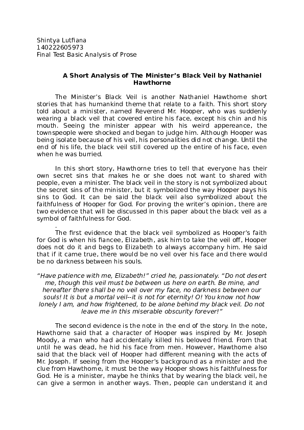 (DOC) A Short Analysis of The Minister’s Black Veil by Nathaniel Hawthorne