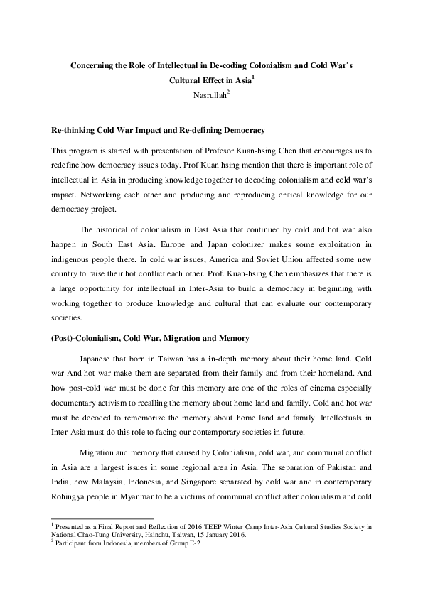 Concerning the Role of Intellectual in De-coding Colonialism and Cold ...