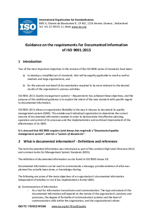 (PDF) ISO/TC 176/SC2/N1286 Guidance on the requirements for Documented ...
