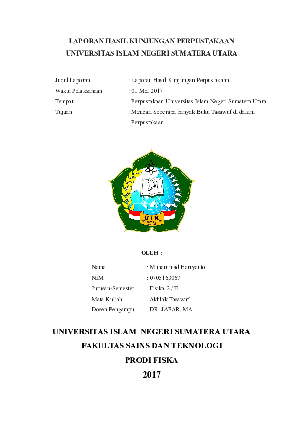 (DOC) Laporan Hasil Kunjungan Perpustakaan Universitas Islam Negeri Sumatera Utara Universitas ...