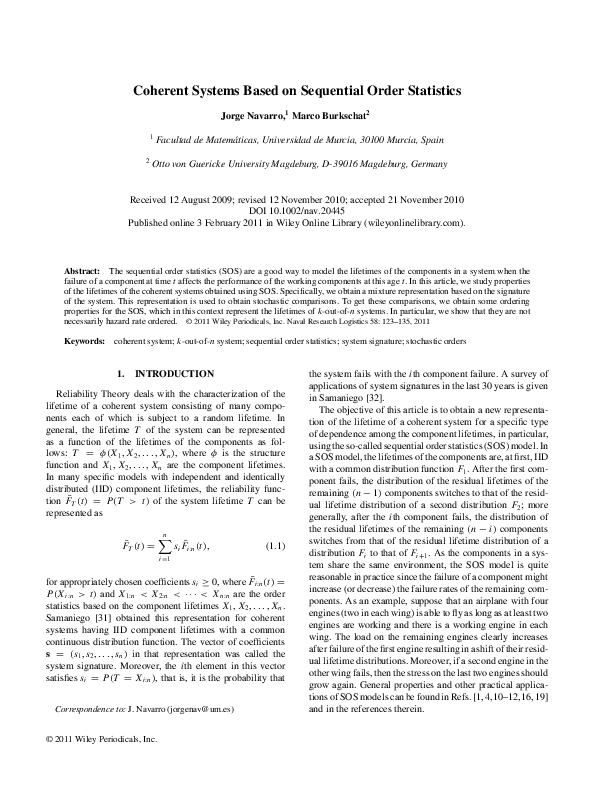(PDF) Coherent systems based on sequential order statistics