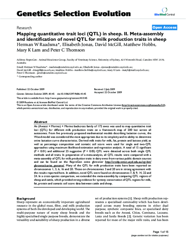 Pdf Mapping Quantitative Trait Loci Qtl In Sheep Ii Meta Assembly