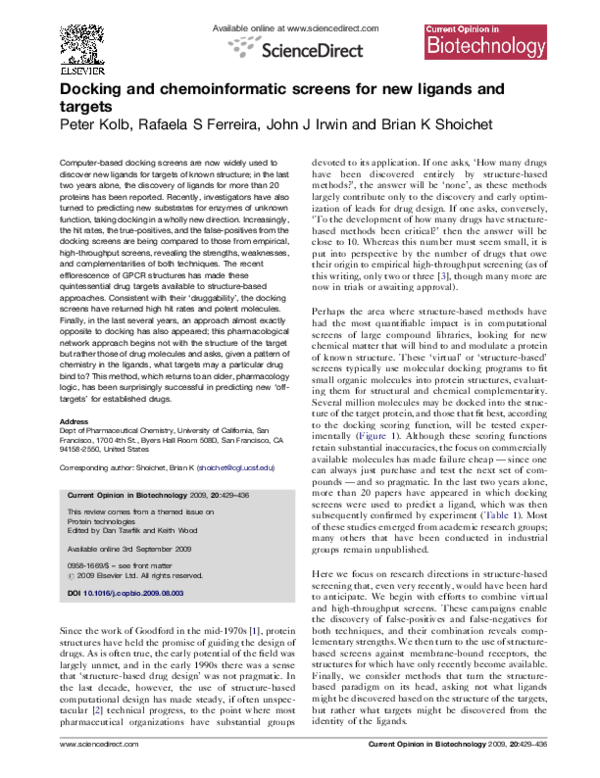 (PDF) Docking and chemoinformatic screens for new ligands and targets