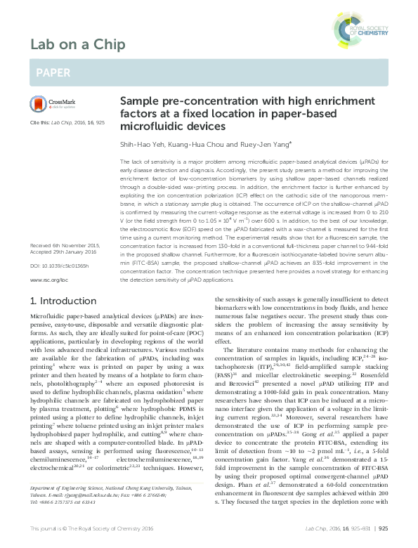 (PDF) Lab on a Chip PAPER Sample pre-concentration with high enrichment ...