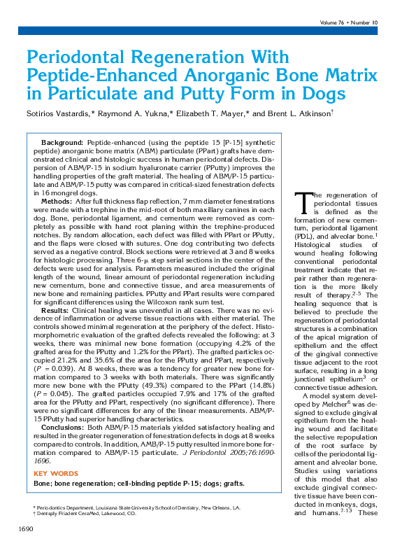 (PDF) Periodontal Regeneration With Peptide-Enhanced Anorganic Bone ...