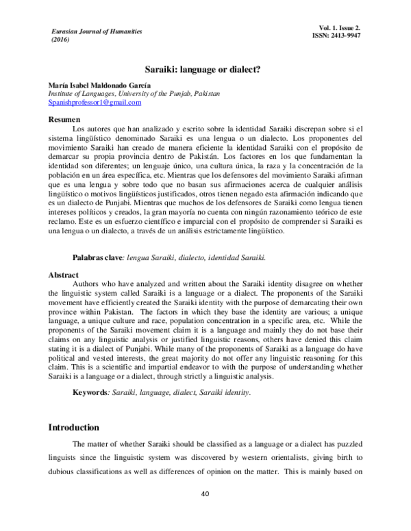 (PDF) Saraiki: language or dialect?