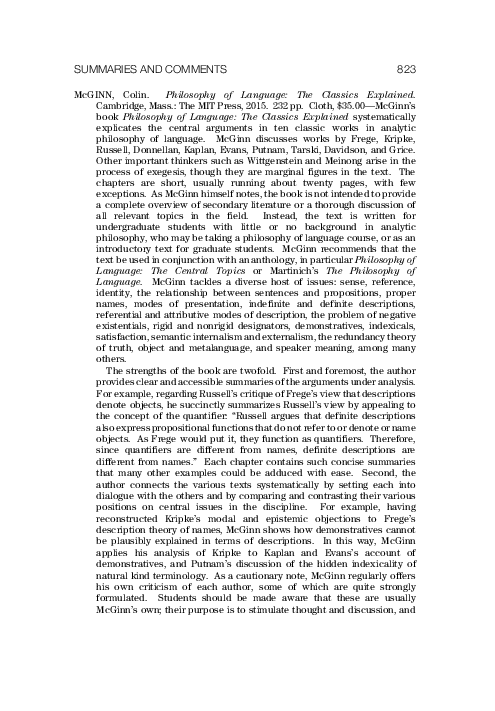 (PDF) Colin McGinn. The Philosophy of Language: the Classics Explained ...