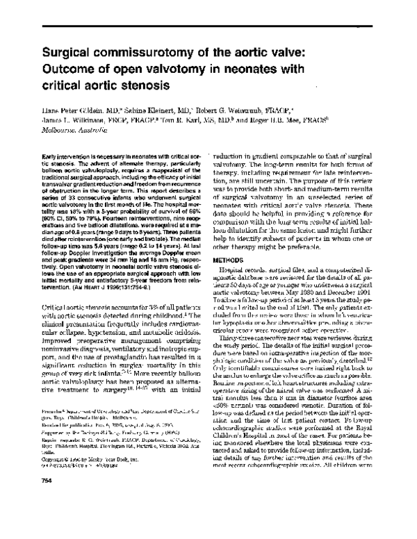 (PDF) Surgical commissurotomy of the aortic valve: Outcome of open ...