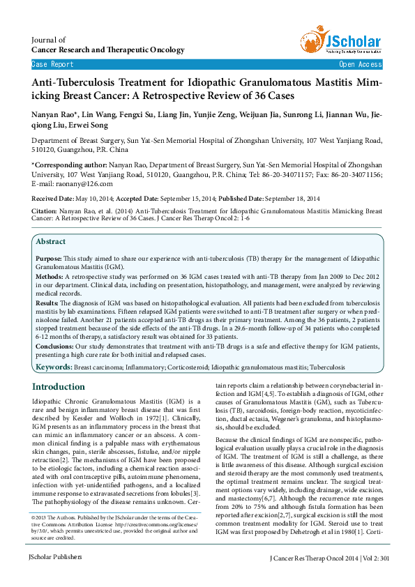 (PDF) Anti-Tuberculosis Treatment for Idiopathic Granulomatous Mastitis ...