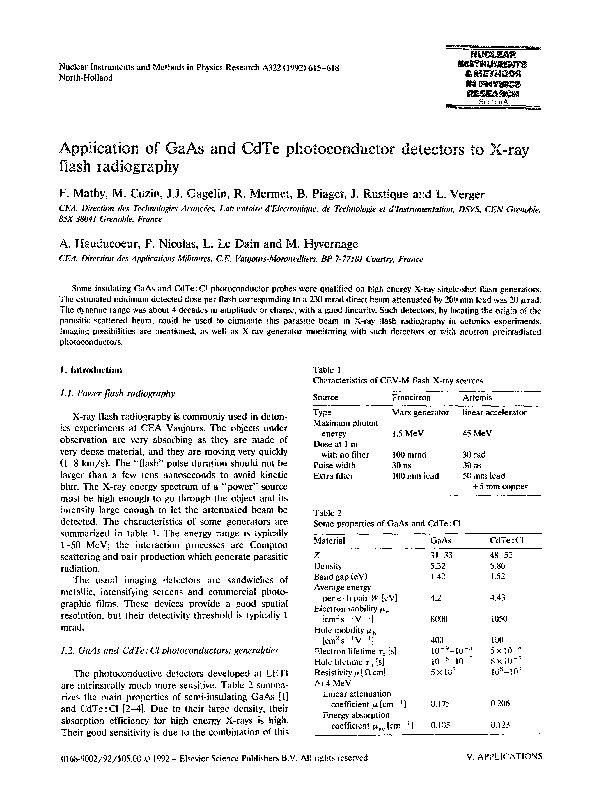(PDF) Application of GaAs and CdTe photoconductor detectors to X-ray ...