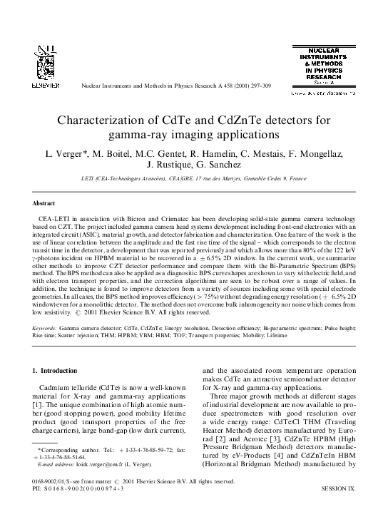 Pdf Characterization Of Cdte And Cdznte Detectors For Gamma Ray Imaging Applications