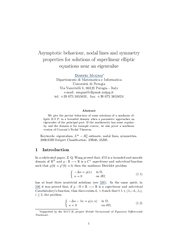 (PDF) Asymptotic behaviour, nodal lines and symmetry properties for solutions of superlinear ...