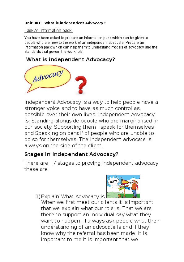 (DOC) Unit 301 What is independent Advocacy