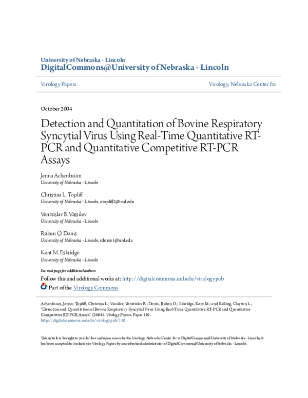 (PDF) Detection and quantitation of bovine respiratory syncytial virus using real-time ...