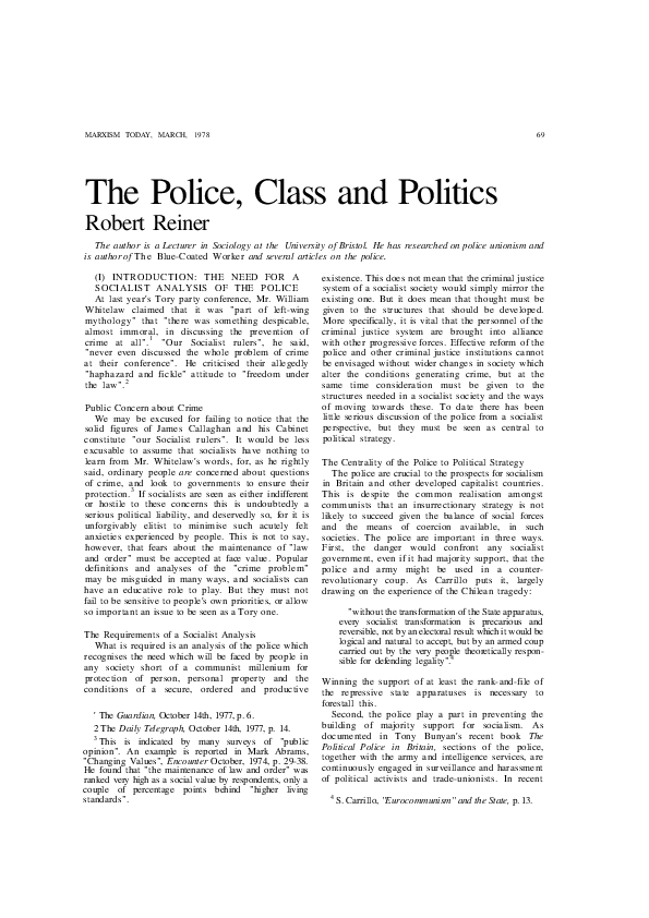 (PDF) The Police, Class and Politics