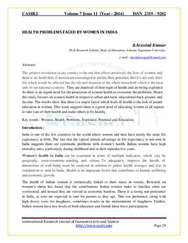 (PDF) HEALTH PROBLEMS FACED BY WOMEN IN INDIA