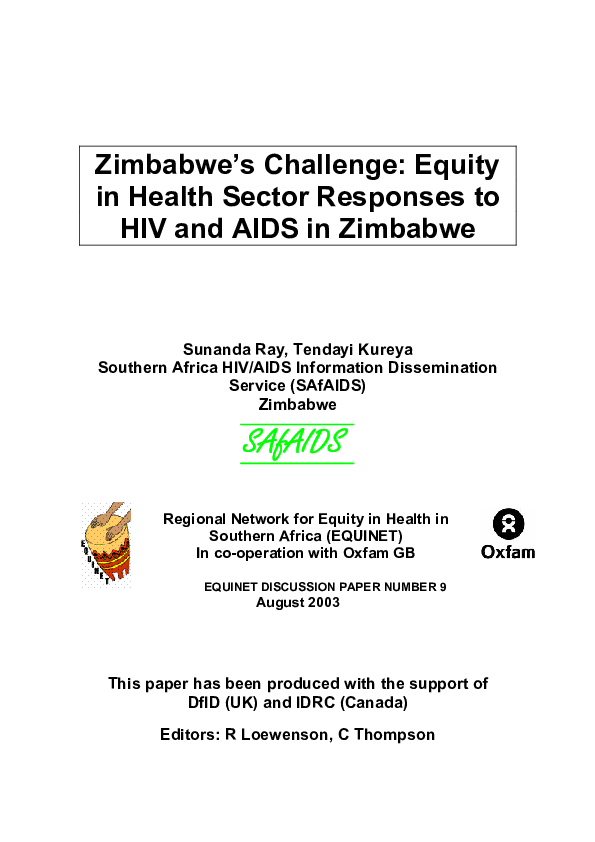 (PDF) Zimbabwe's Challenge: Equity in Health Sector Responses to HIV ...