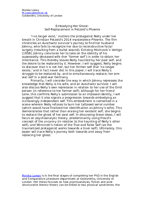(DOC) Embodying Her Ghost: Self-Replacement in Petzold's Phoenix