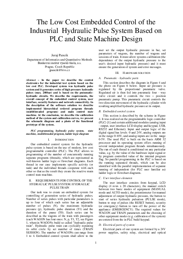(PDF) The Low Cost Embedded Control of the Industrial Hydraulic Pulse System Based on PLC and ...