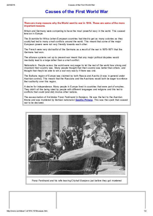 Causes First World War