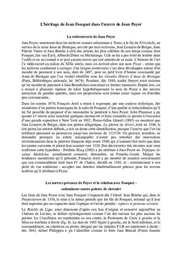 (DOC) L'héritage de Jean Fouquet dans l'oeuvre de Jean Poyer, in ...