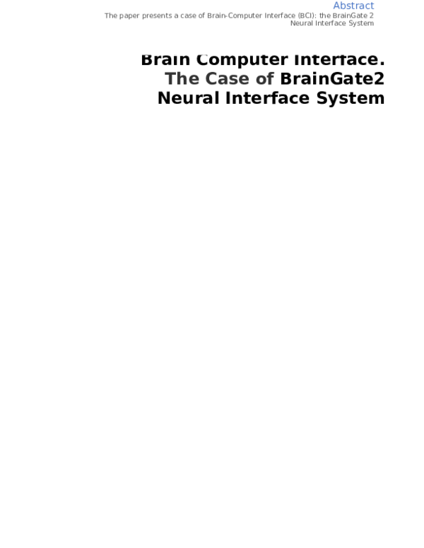 (DOC) Brain Computer Interface. The Case of BrainGate2 Neural Interface ...