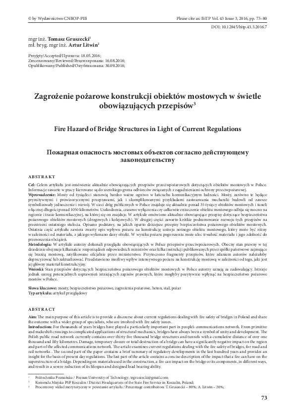 (PDF) Fire Hazard of Bridge Structures in Light of Current Regulations