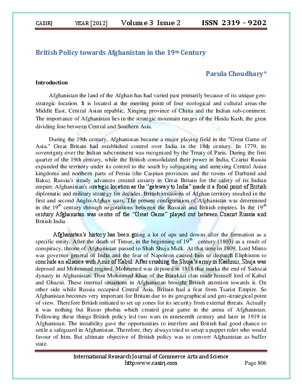 (PDF) British Policy towards Afghanistan in the 19 th Century