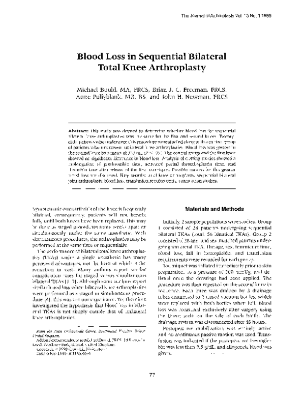 (PDF) The Effect of Prosthesis Design on Blood Loss in Simultaneous ...