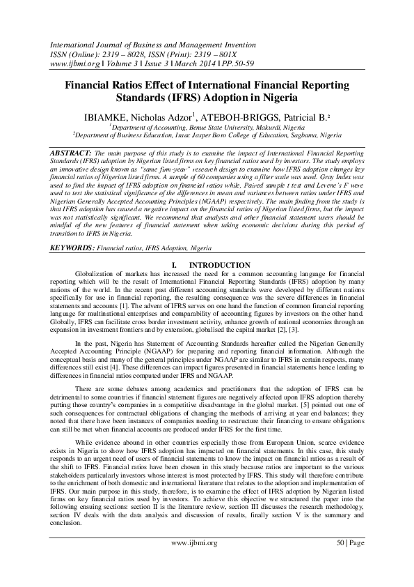 (PDF) Financial Ratios Effect of International Financial Reporting Standards (IFRS) Adoption in ...