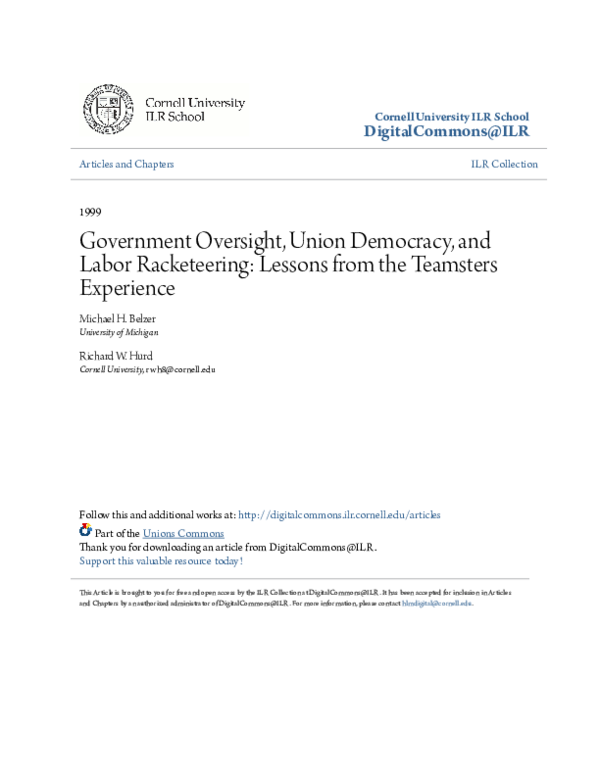 (PDF) Government oversight, union democracy, and labor racketeering ...