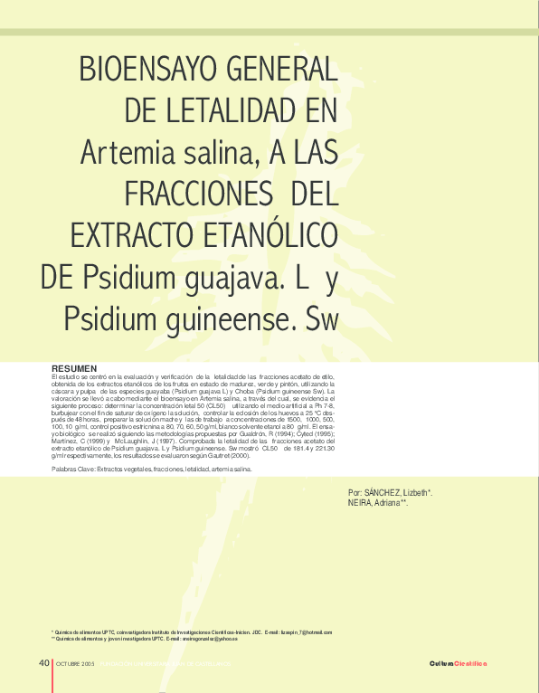 (PDF) Bioensayo General de Letalidad en Artemia Salina, a Las ...