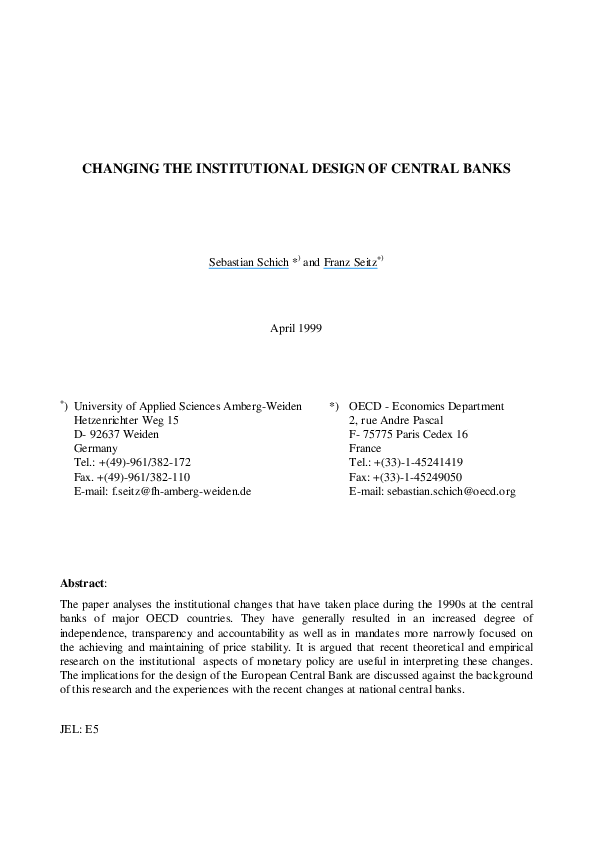 (PDF) Changing the Institutional Design of Central Banks