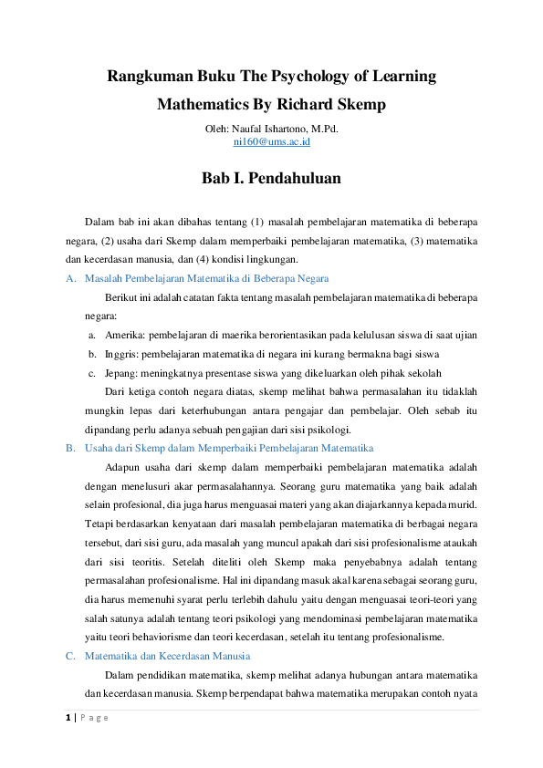 (PDF) Rangkuman Buku The Psychology of Learning Mathematics By Richard ...