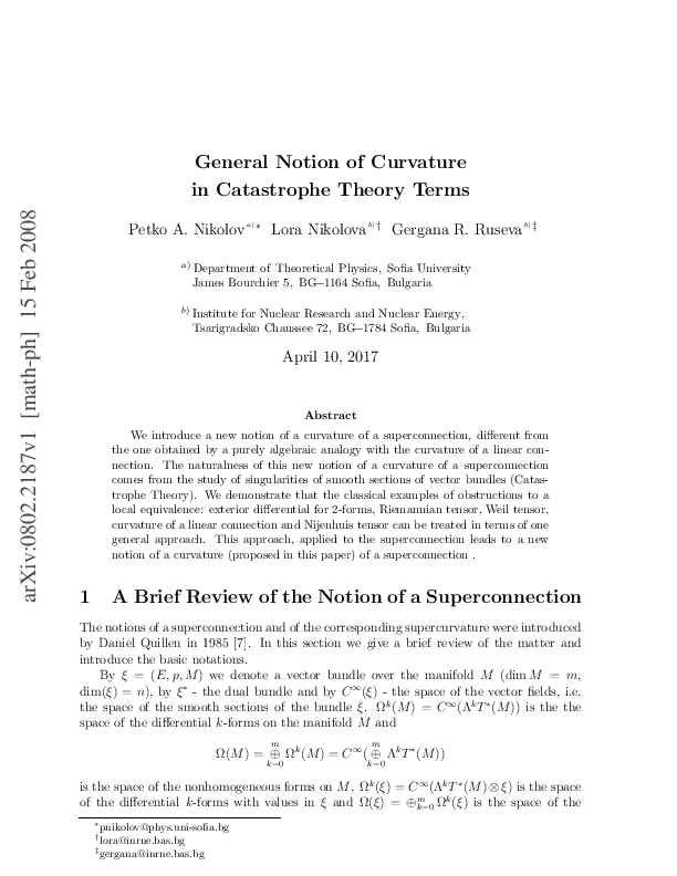 (PDF) General Notion of Curvature in Catastrophe Theory Terms